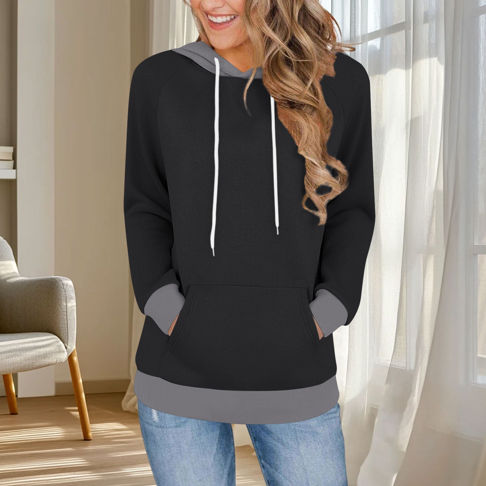 CQONEPT Women's White Drawstring Hoodie Loose Fit Sweatshirt with ...