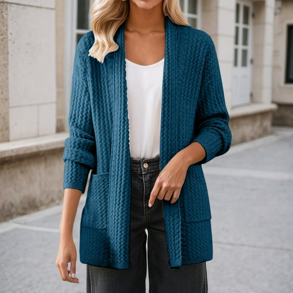 CQONEPT Womens Cardigan Open Frontb Jackets Overcoat Warm Trendy ...