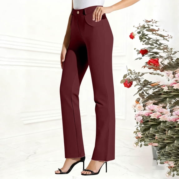 CQONEPT Womens Dress Pants Casual Work Slacks Straight Leg Pant ...