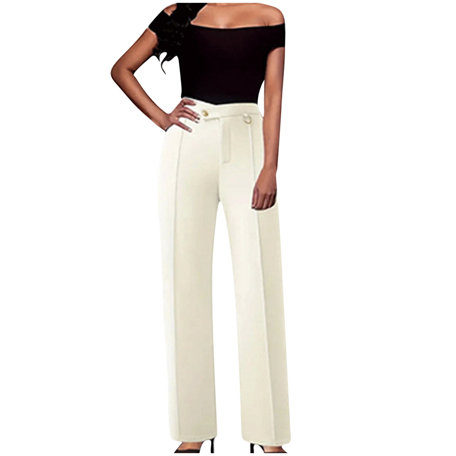 CQONEPT Womens Dress Pants Straight Leg Office Work Slacks Suit ...
