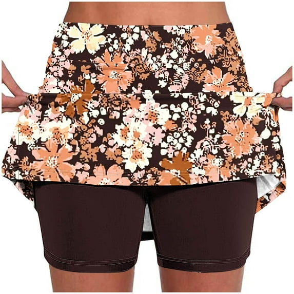 CQONEPT Womens Plus Size Floral Print Skorts Athletic Summer Pants ...