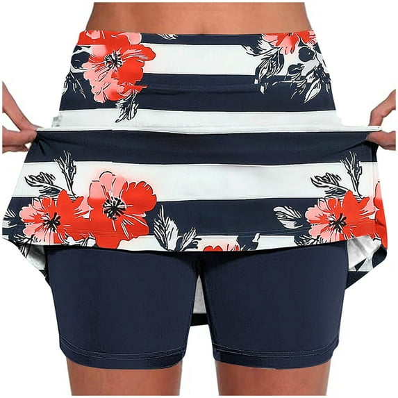 CQONEPT Womens Plus Size Floral Print Skorts Athletic Summer Pants ...