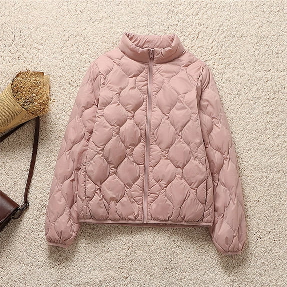 CQONEPT Womens Puffer Jacket Full Zip Up Overcoat Lightweight Lapel Neck Warm Casual own Coats ...