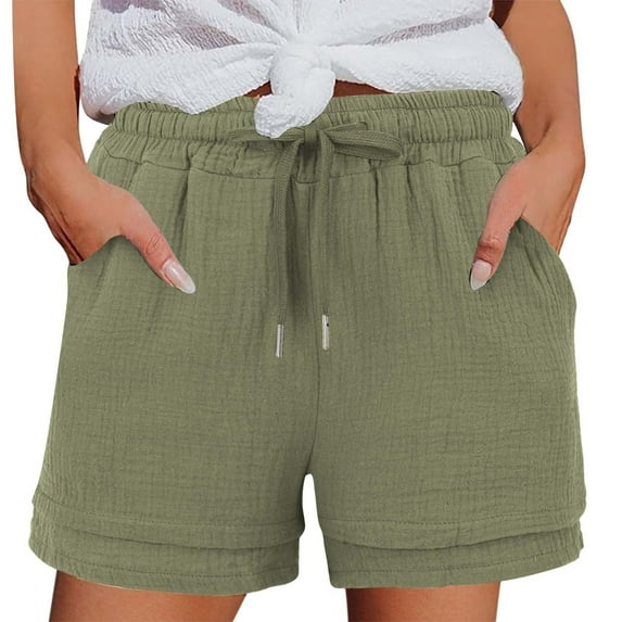 CQONEPT Womens Shorts Casual Baggy Elastic Waist Short Pants Wide Leg ...