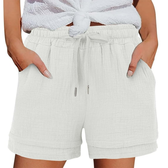 CQONEPT Womens Shorts Casual Baggy Elastic Waist Short Pants Wide Leg ...