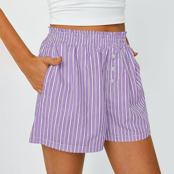 CQONEPT Womens Summer Pajama Pants Stripe Baggy Leisure Boxer Shorts ...