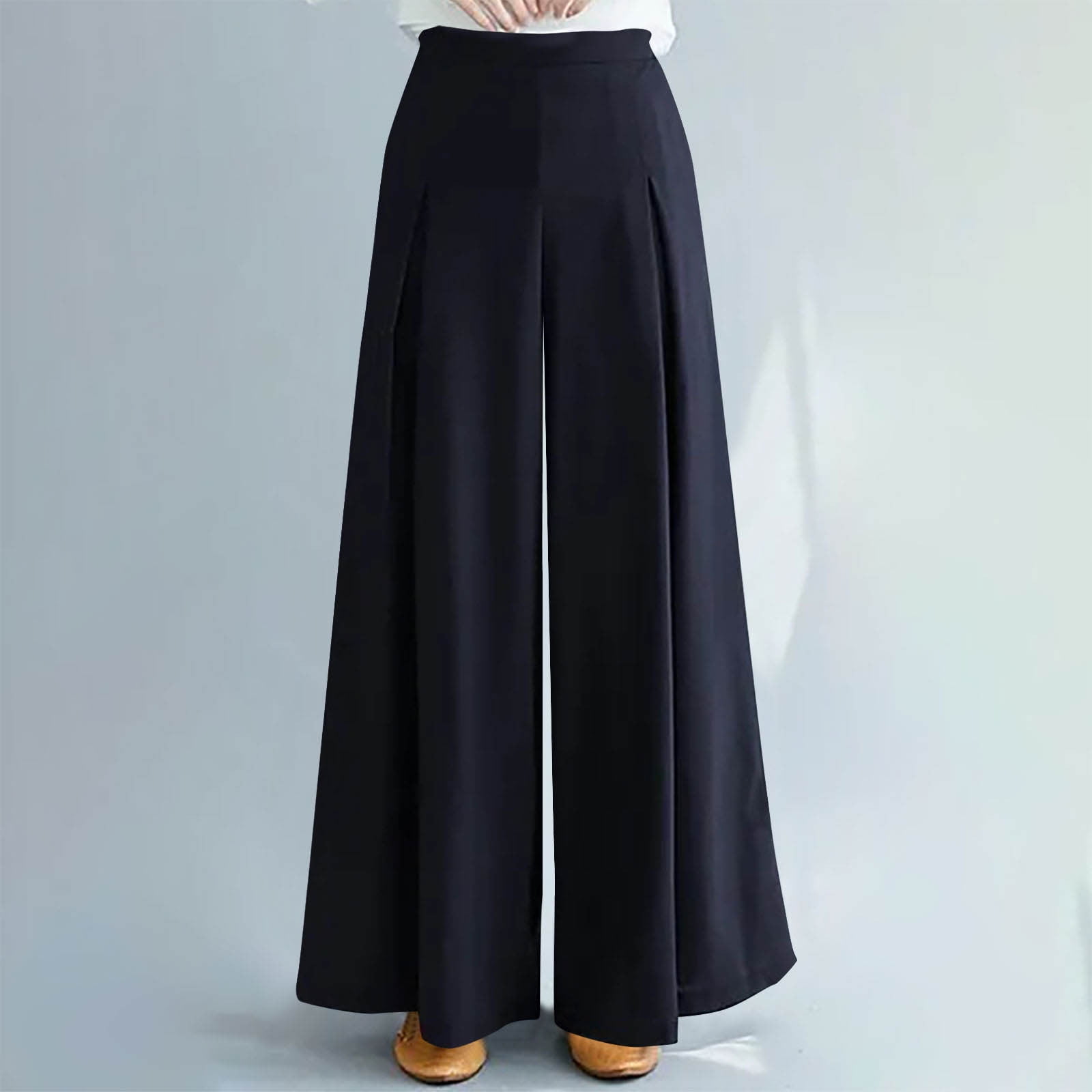 CQONEPT Womens Wide Leg Pants Flowy Fashion High Rise Pleat Pant Trendy ...