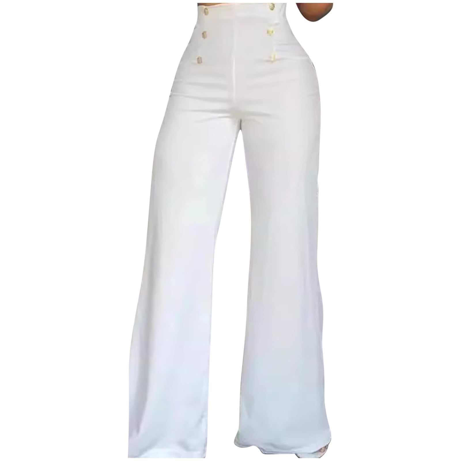 CQONEPT Womens Wide Leg Pants Lounge Loose Fit Flared Pants Button High ...