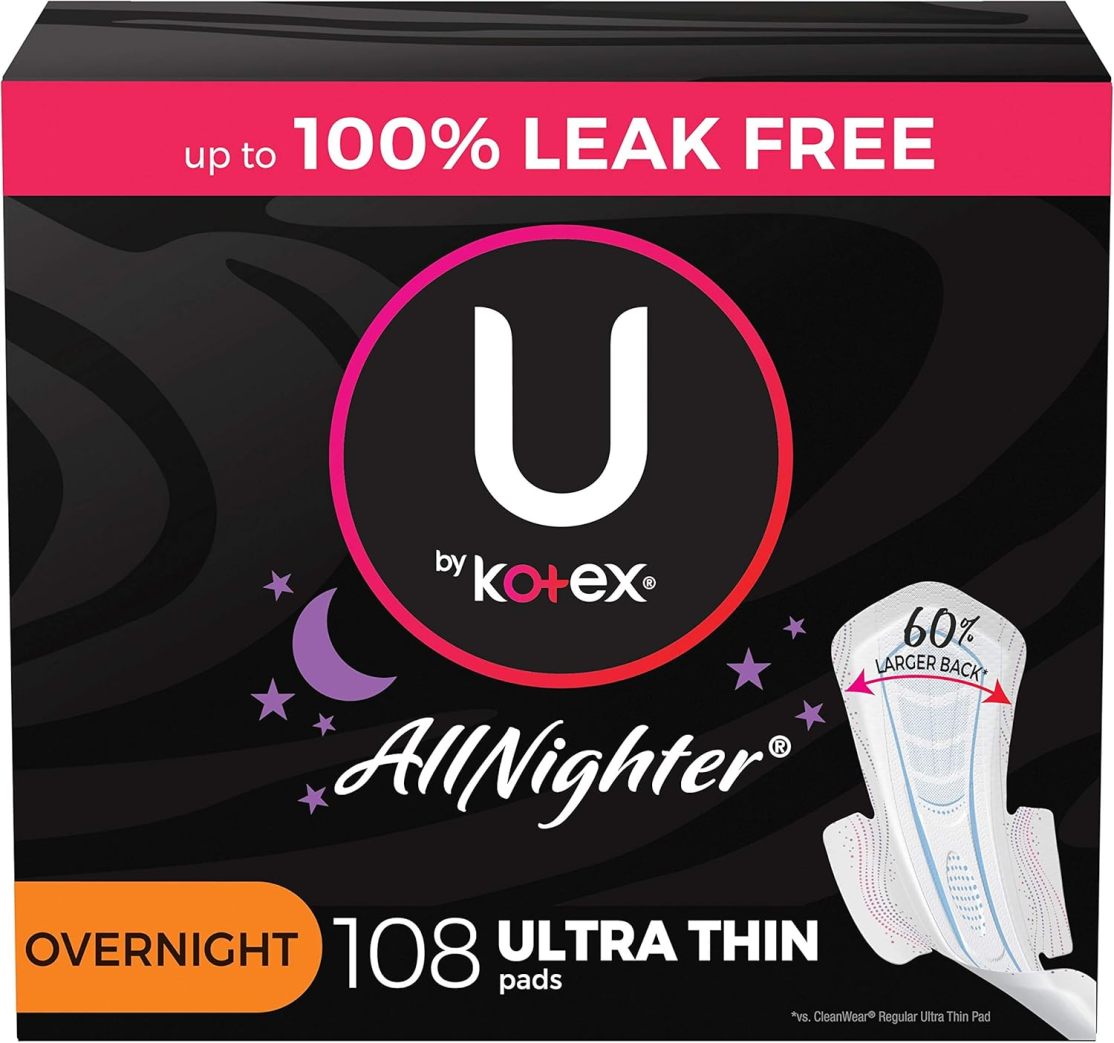 CQRF AllNighter Overnight Feminine Pads with Wings, Ultra Thin, 108 ...