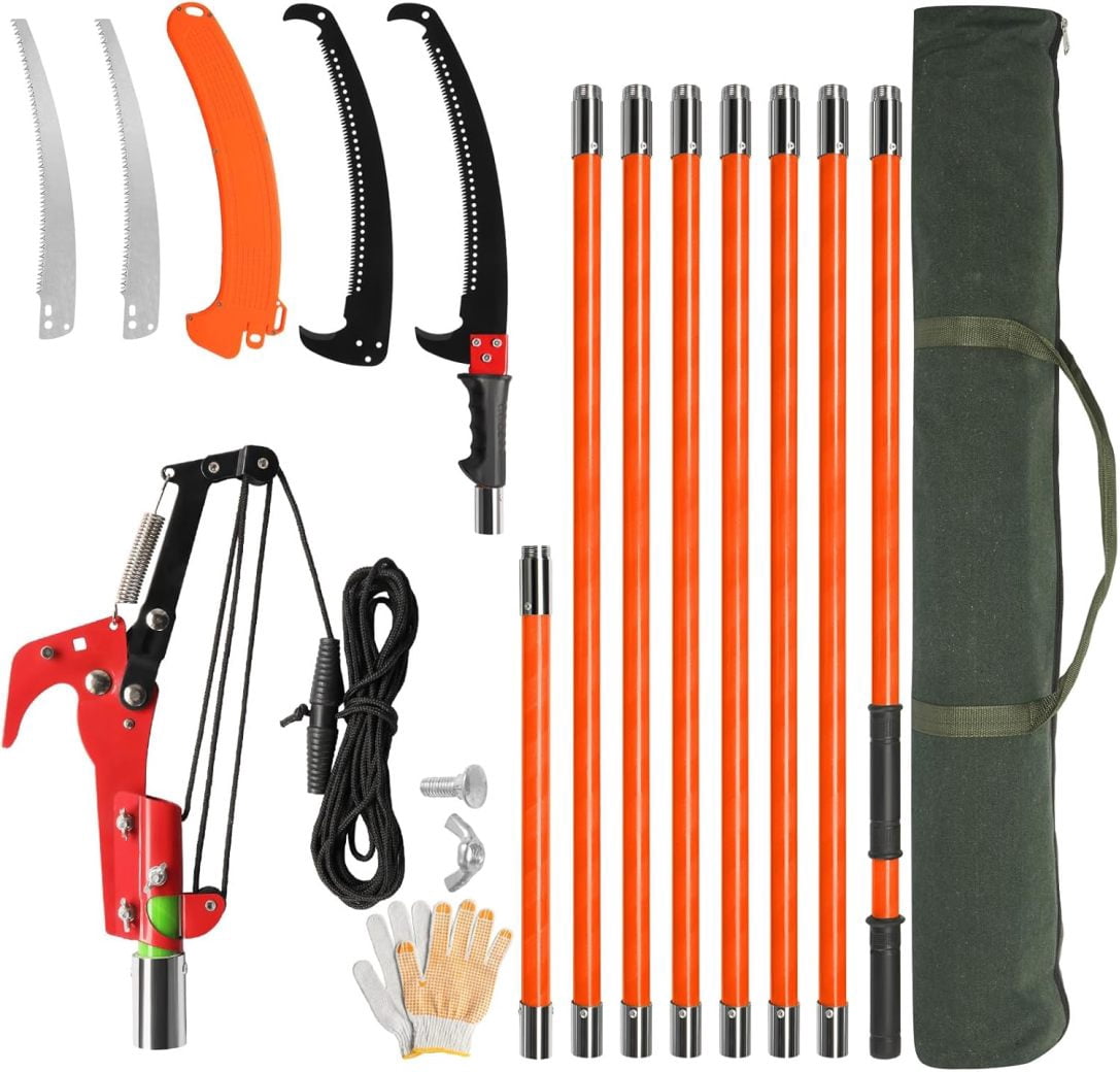 CQRF Manual Pole Saw for Tree Trimming, 26 ft Extendable Tree Pruner ...