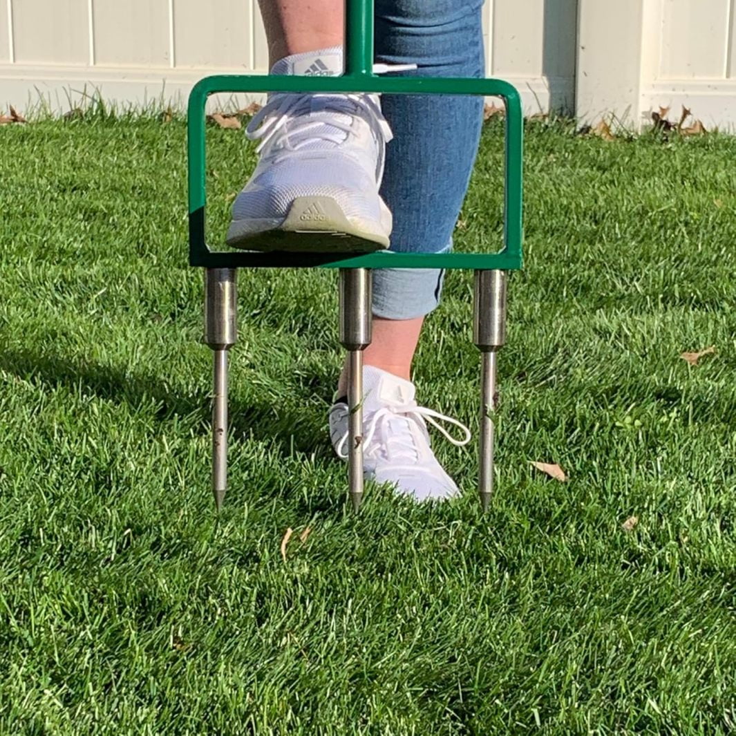 CQRF Spike Tine Fork Lawn Aerator - 42 Inch Manual Stainless Steel Gardening Hand Tool - Grass ...