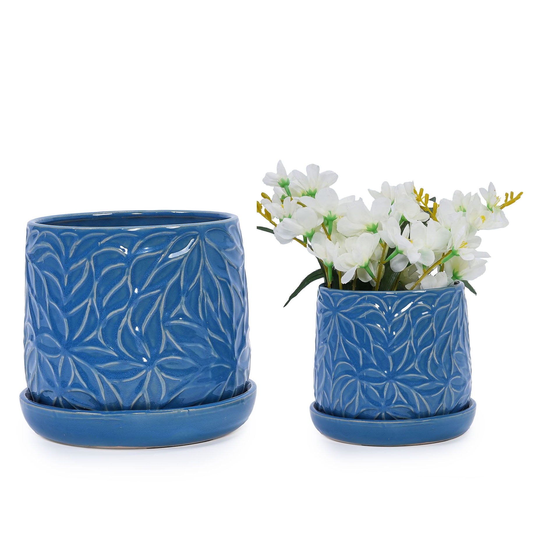 CQSXDA 2-Pack Navy Blue Ceramic Planters, 8" 5" Modern Indoor Outdoor ...