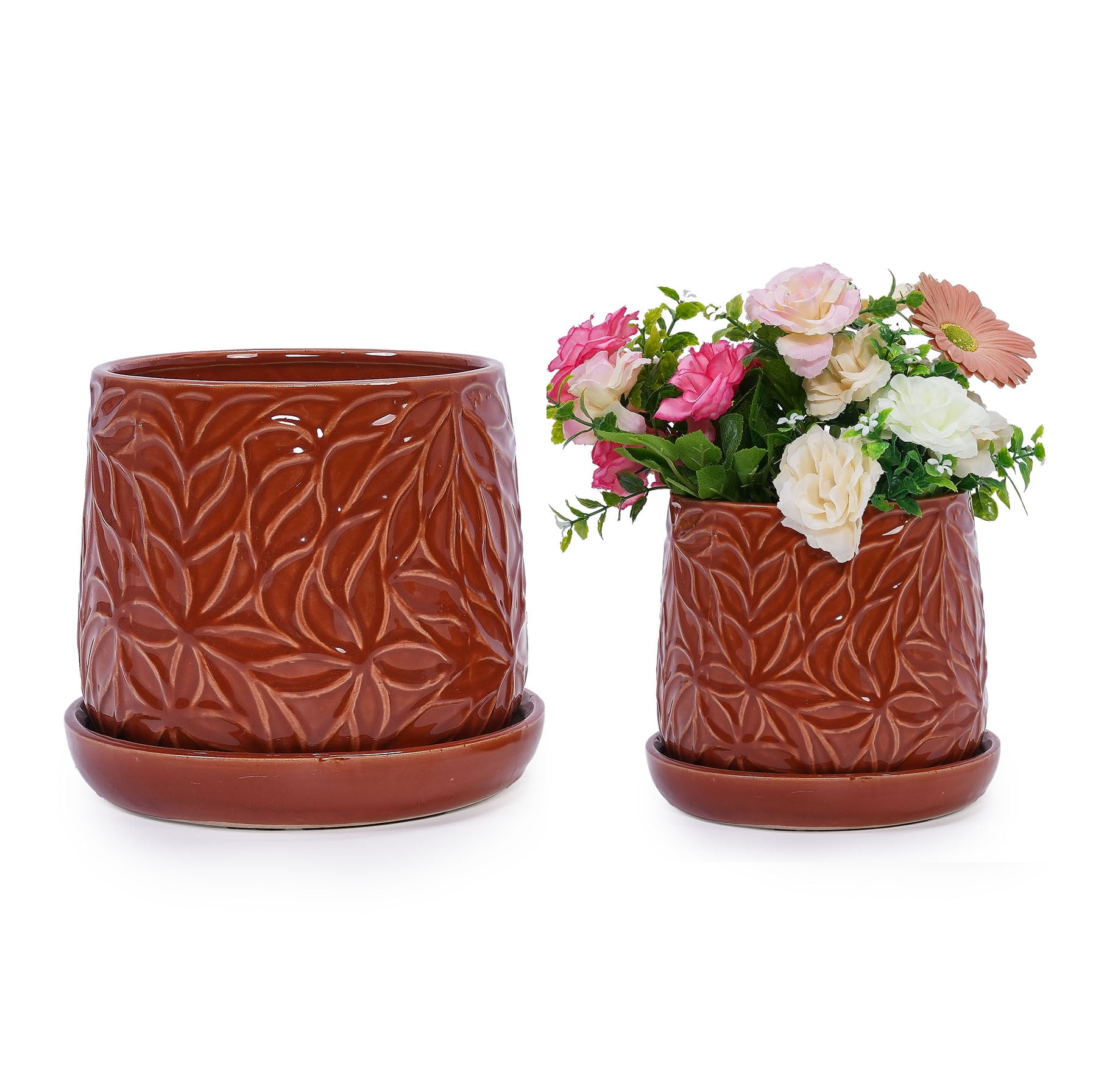 CQSXDA 2-Pack Red Ceramic Planters, 8" 5" Modern Indoor Outdoor Flower ...
