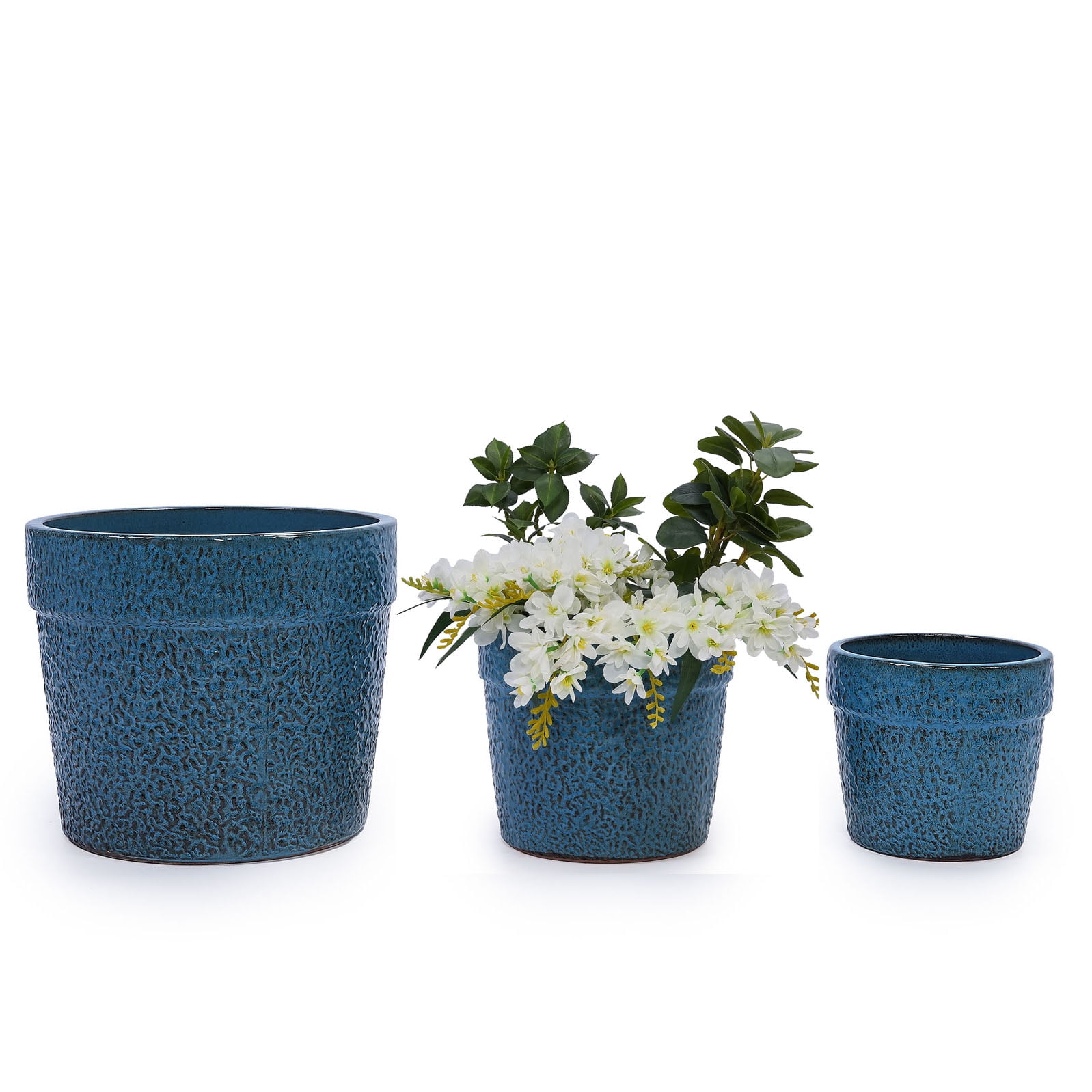 CQSXDA 3-Pack Antique Blue Ceramic Planters, 15" 12" 9" Modern Indoor ...