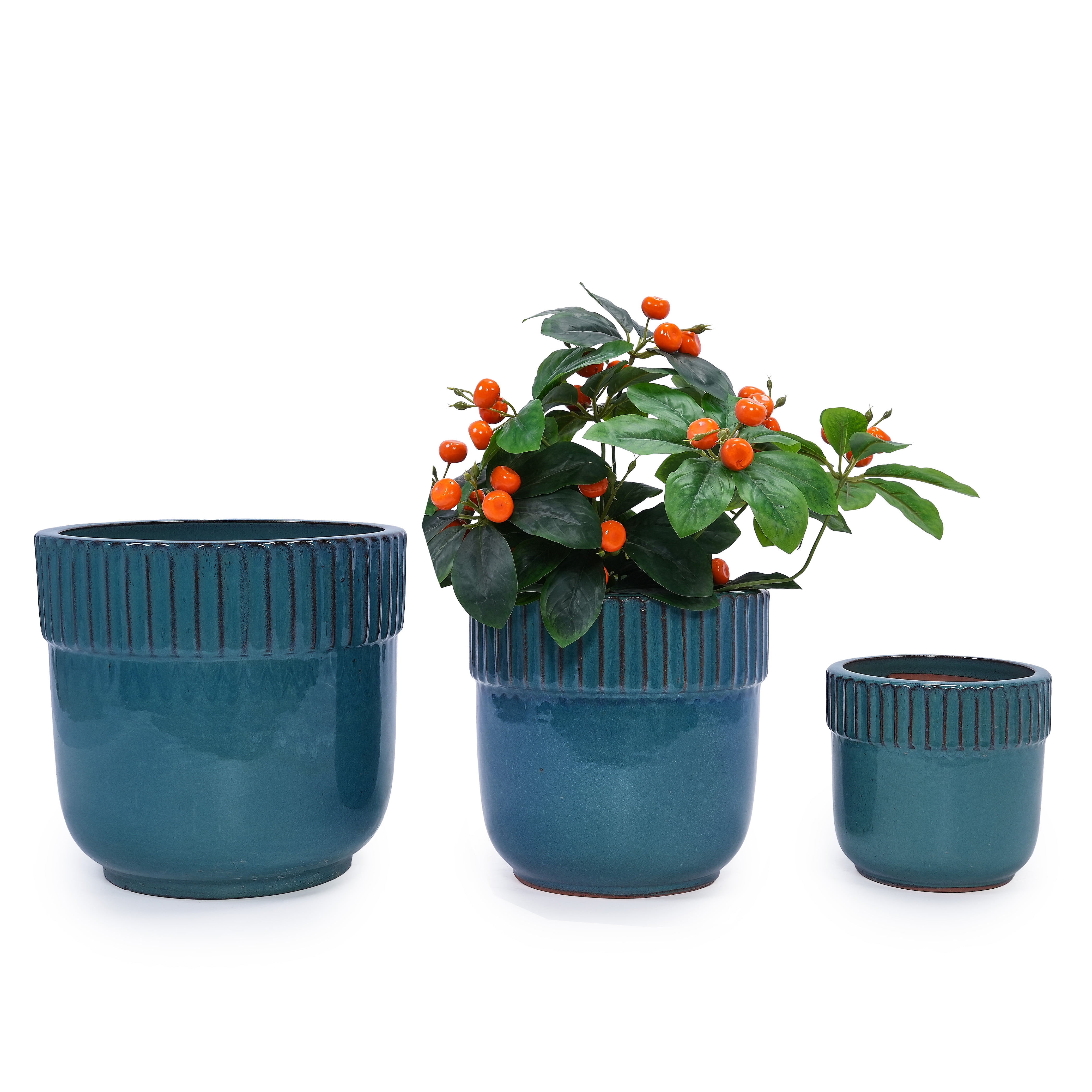 CQSXDA 3-Pack Antique Blue Ceramic Planters, 15" 12" 9" Modern Indoor ...