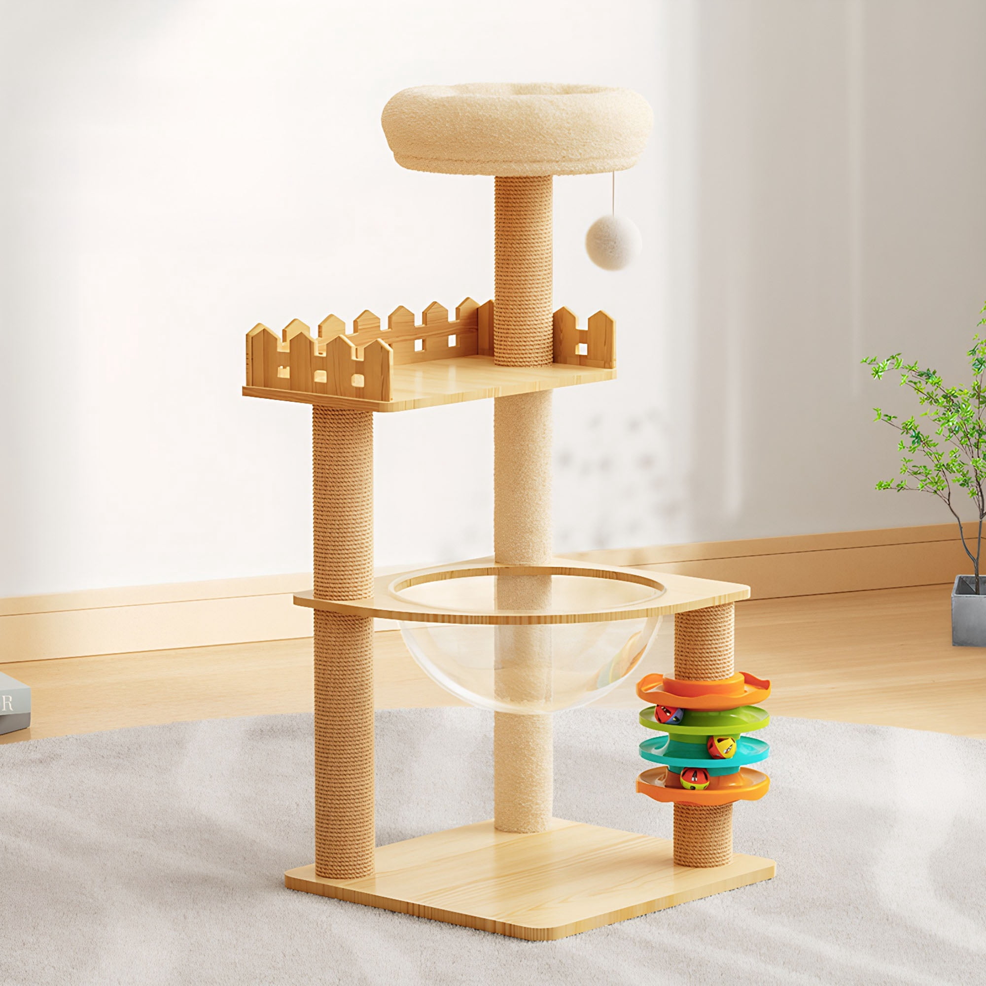 CQSXDA 39.3 Inch Cat Tree Tower in Wood, Featuring Sisal-Covered ...