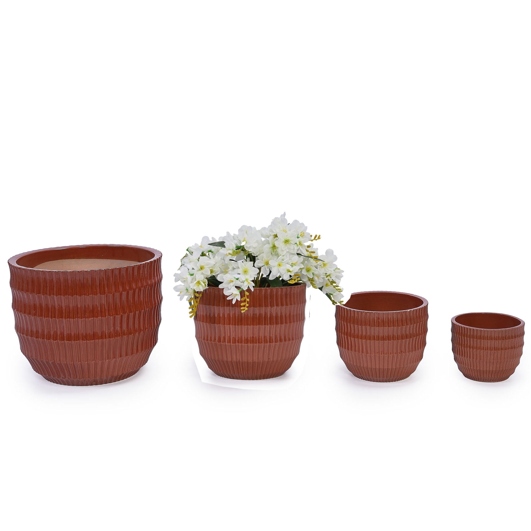 CQSXDA 4-Pack Coral Ceramic Planters, 14" 11" 8" 6" Modern Indoor ...