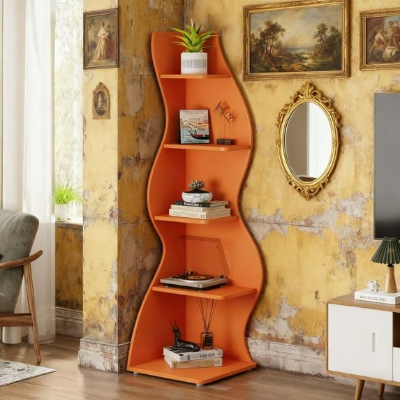 CQSXDA 5-Tier Wall Corner Bookshelf In Modern Design With Solid ...