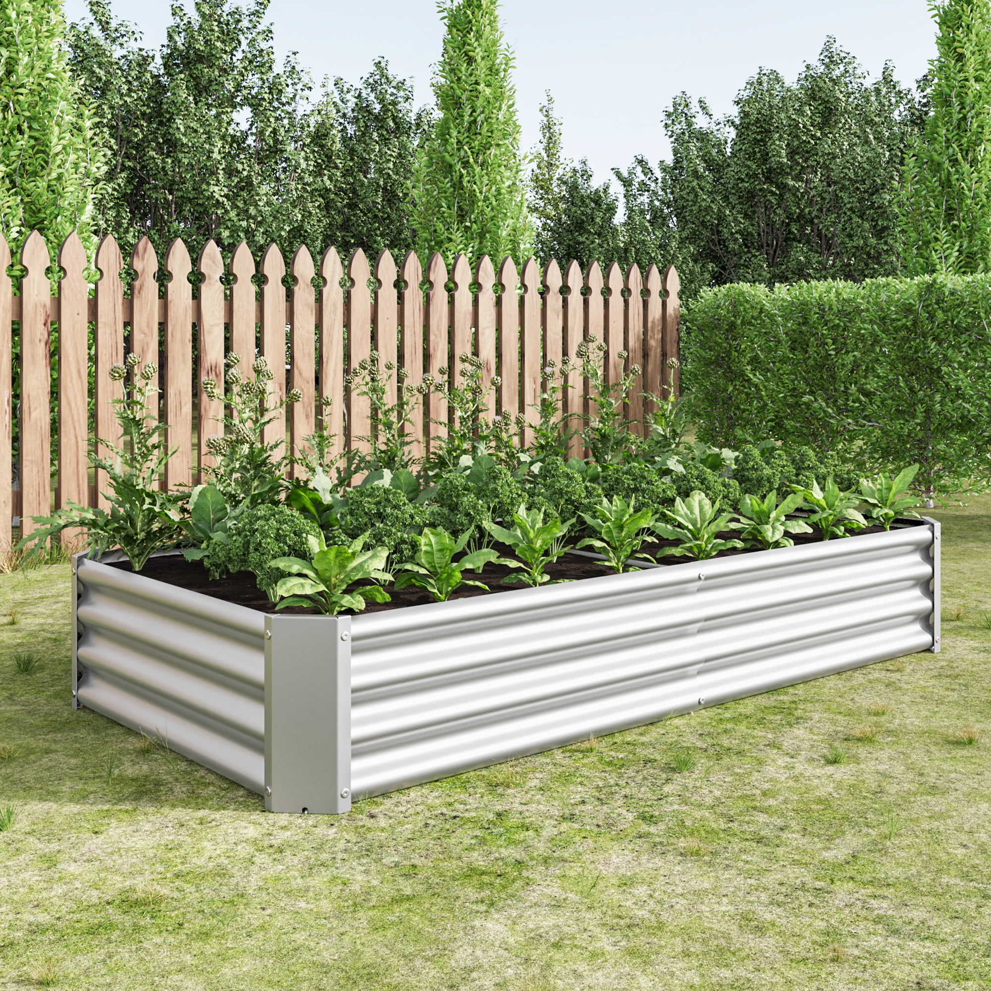 CQSXDA 6×3×1ft Metal Raised Garden Bed Outdoor for Vegetables Flowers ...
