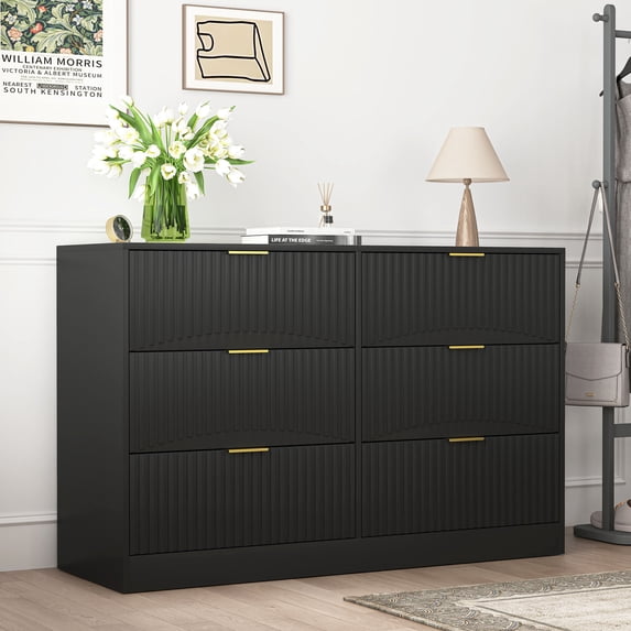 CQSXDA 6-Drawer Dresser with Wavy Pattern Panels for Bedroom, Living ...