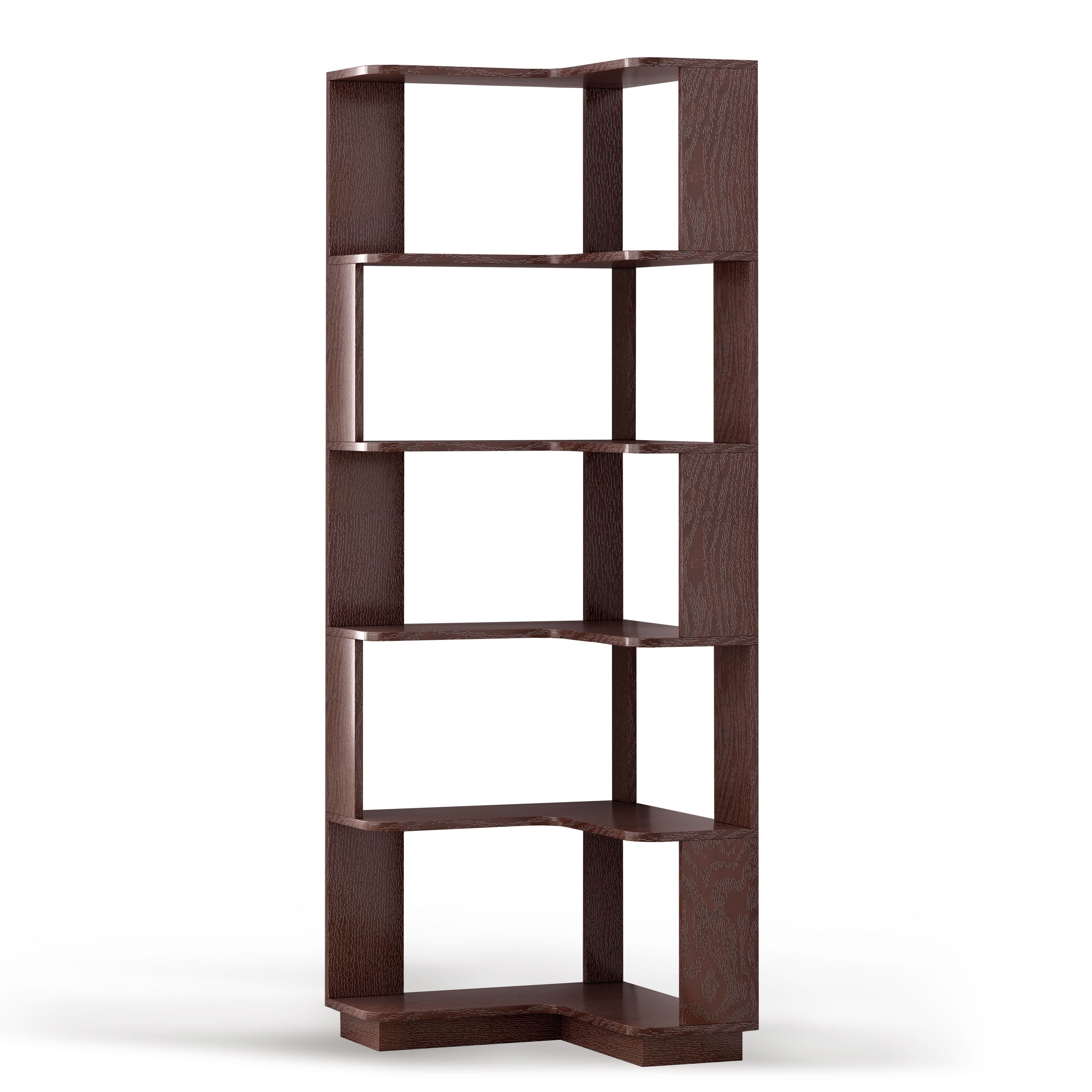 CQSXDA 6 Tier L-Shaped Corner Bookcase With Anti-Drop Panel In Wood ...