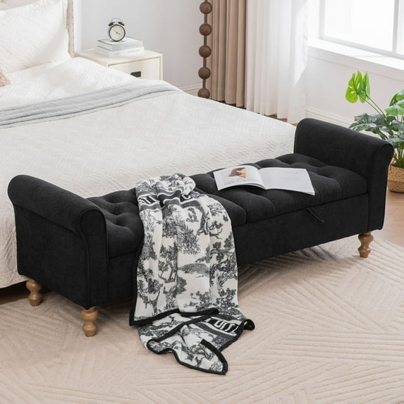 CQSXDA 65.75" Wide Modern Upholstered Storage Bench with Double Lids ...