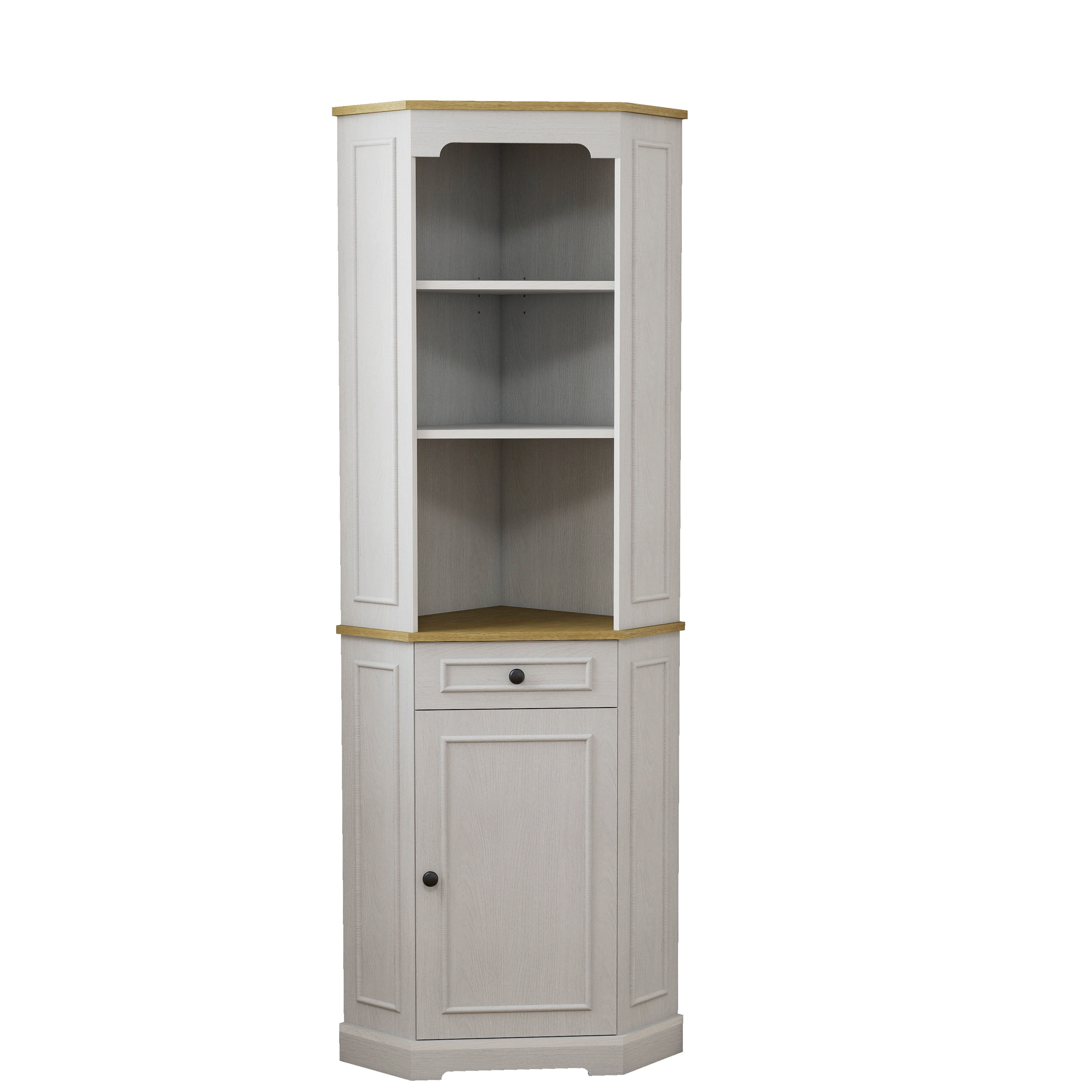CQSXDA 68 Inch Tall Freestanding Corner Cabinet in Antique White with 1 ...