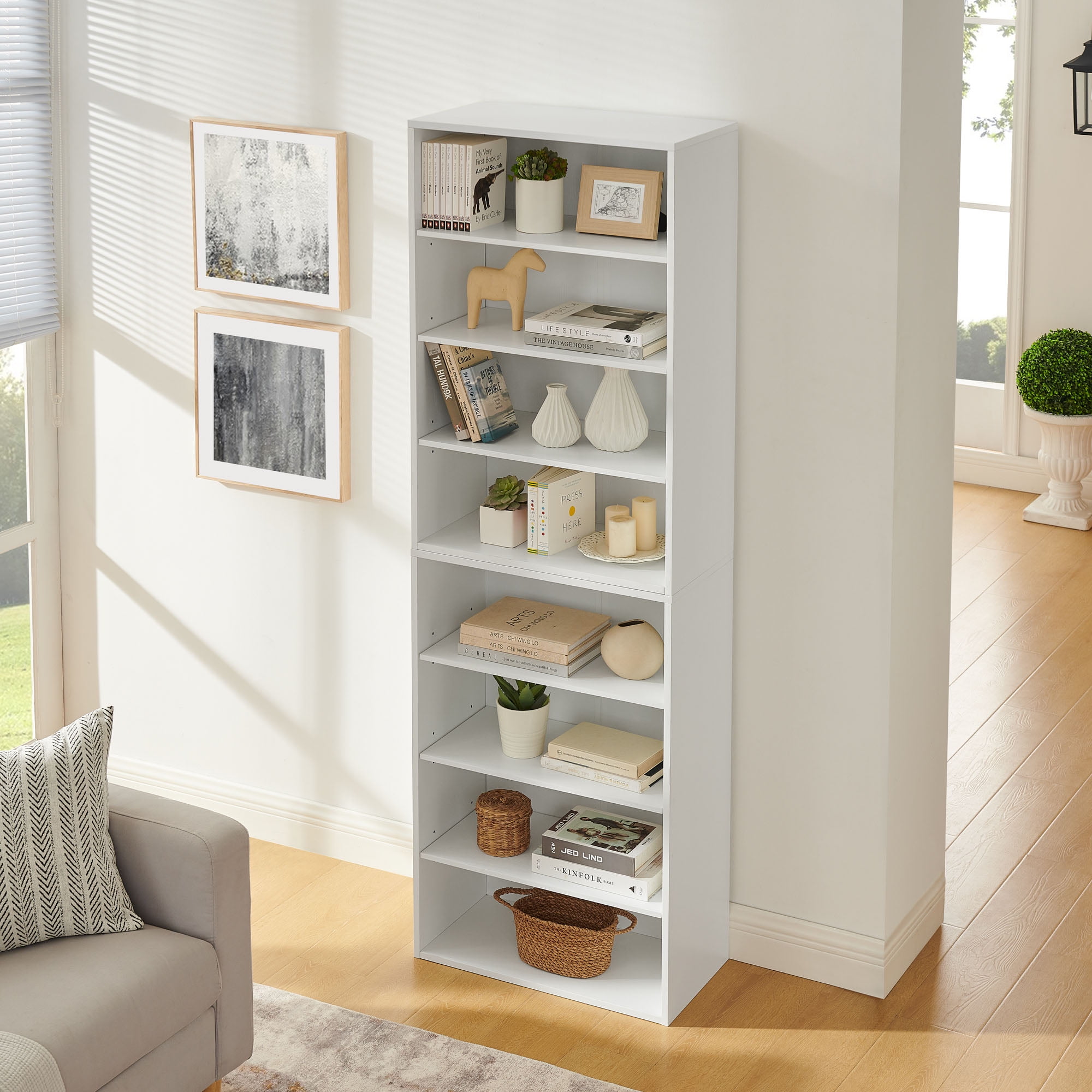 CQSXDA Double-Layer Bookcase with 8 Adjustable Shelves Ideal for CDs ...