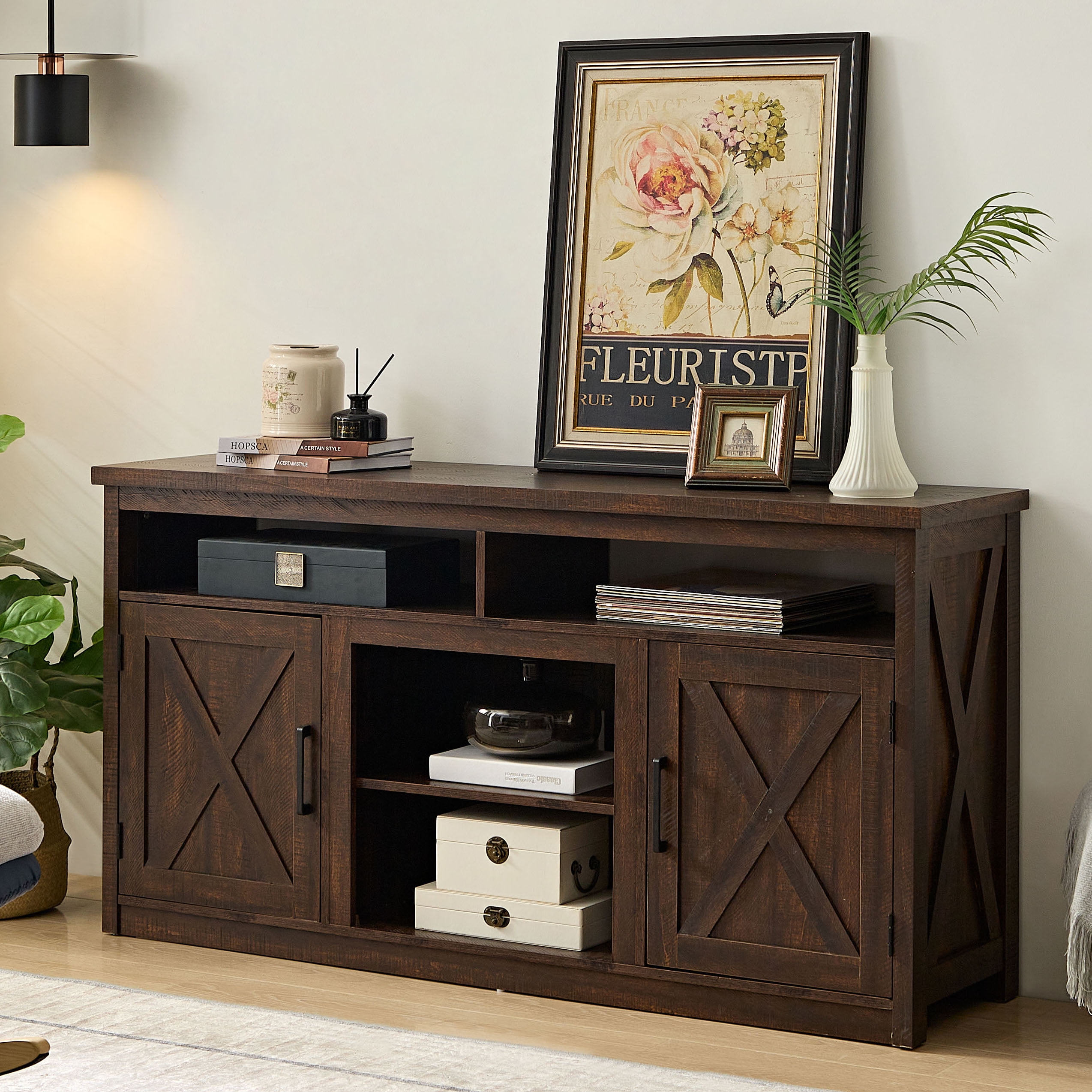 CQSXDA Farmhouse Barn door TV Media Stand Modern Entertainment Console ...