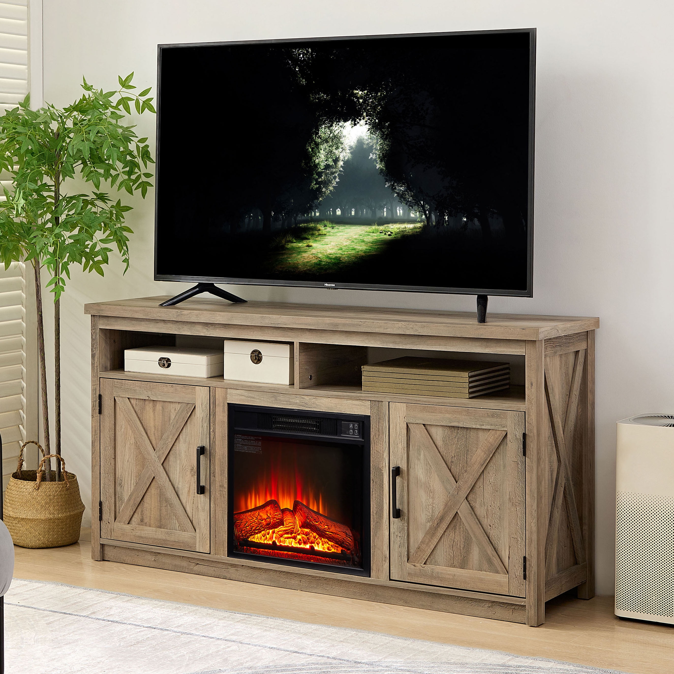 CQSXDA Farmhouse TV Media Stand, Large Barn Inspired Home Entertainment ...