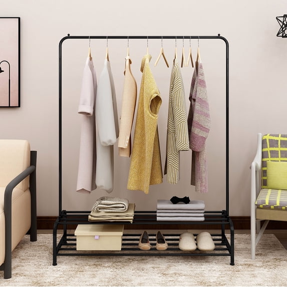 CQSXDA Metal Clothes Rack With Bottom Shelf In Black 47.2"L x 17.7"W ...