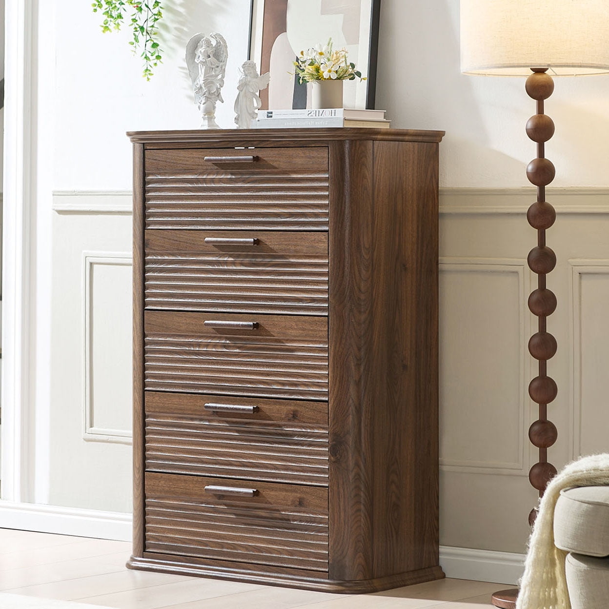 CQSXDA Modern 5 Drawers Dresser with Fluted Design in Wood, 45 Inch ...