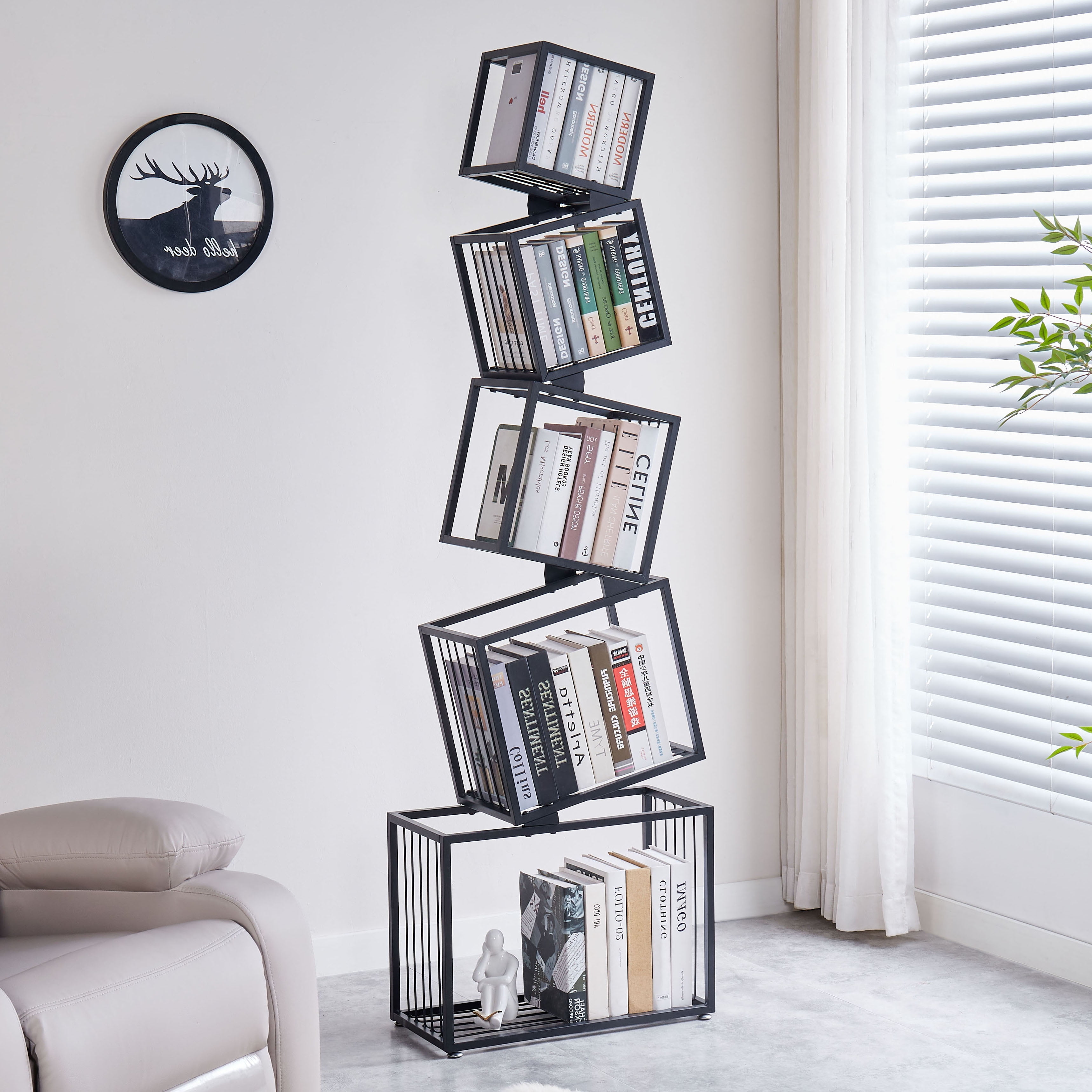 CQSXDA Modern 5-Tier Black Metal Geometric Bookshelf Versatile Space ...