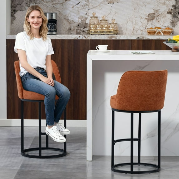 CQSXDA Modern Set of 2 Linen Fabric Upholstered Accent Bar Stools with ...
