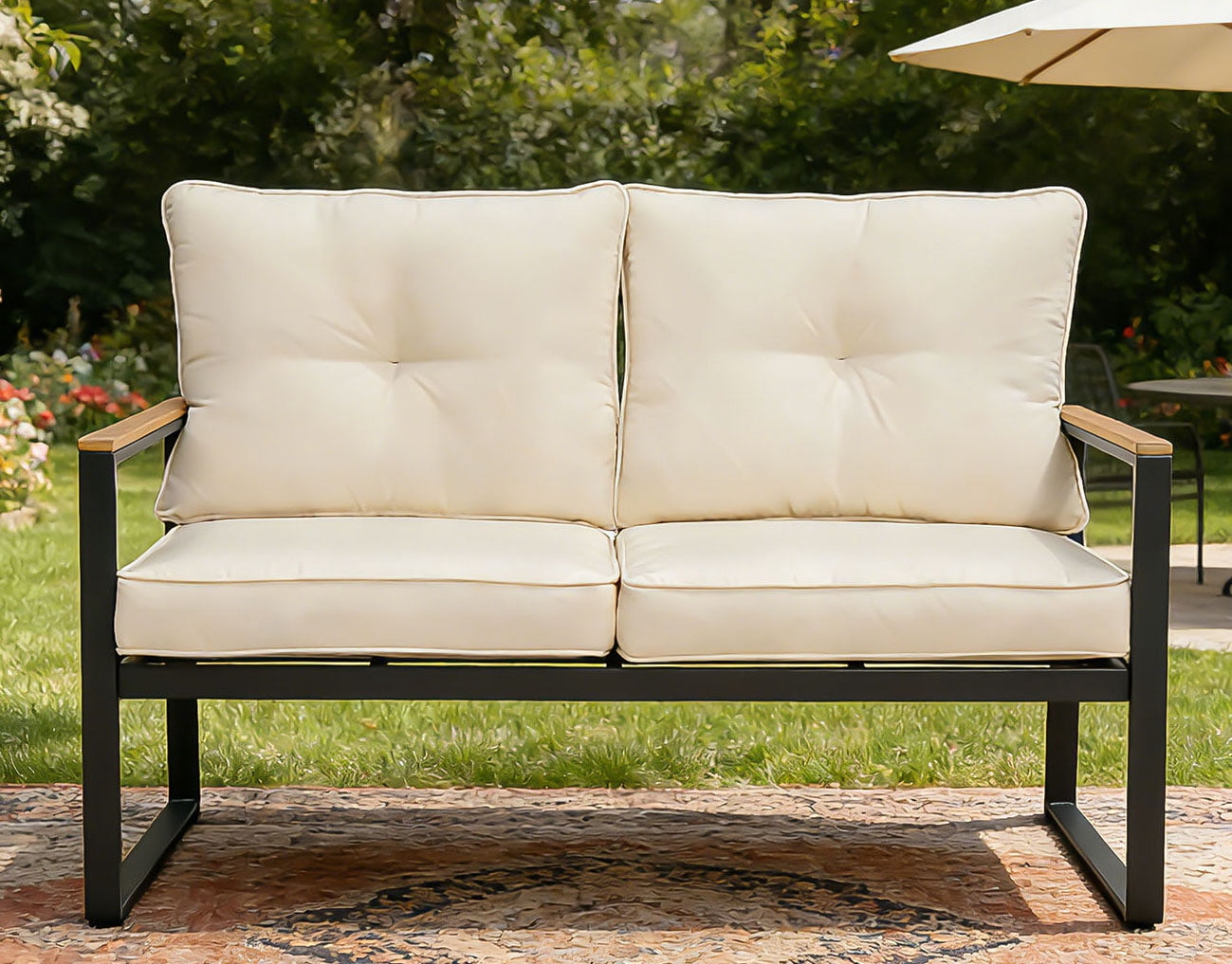 CQSXDA Outdoor Patio Furniture Loveseat Sofa With Cushion, All-Weather ...