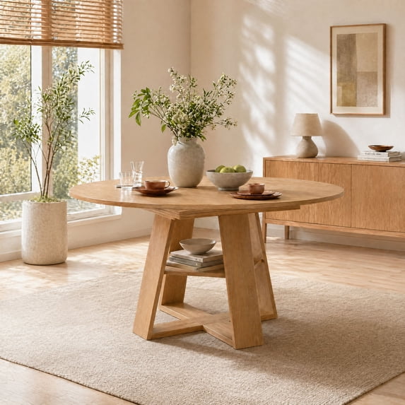 CQSXDA Oval Dining Table for 4-8 with Wood Base and Storage Shelf ...