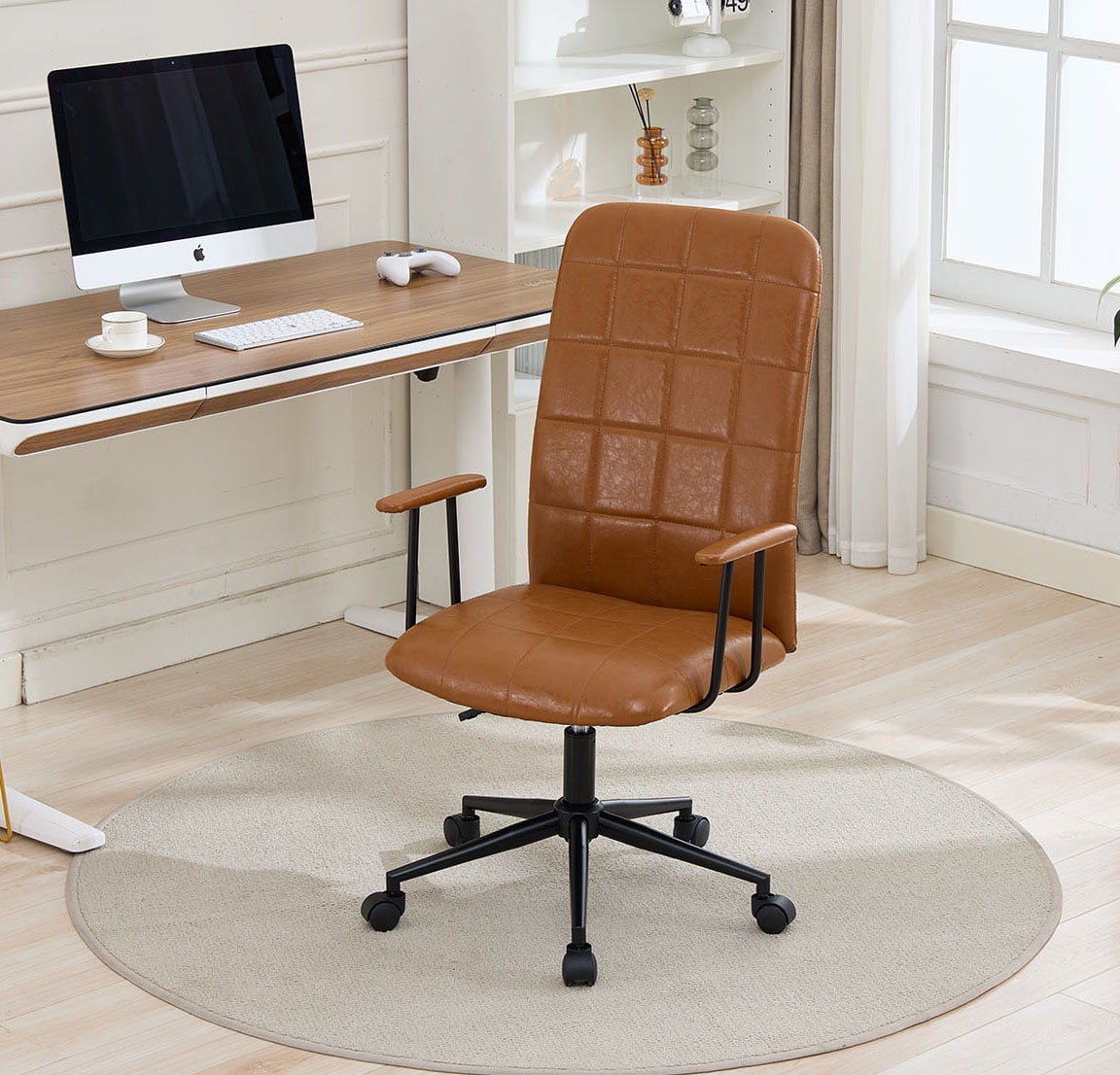 CQSXDA PU Leather Office Chair With Armrests High Backrest Soft Foam ...