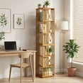 CQSXDA Rotating Bookshelf Tower in Brown 6 Tier Bamboo Display Bookcase ...