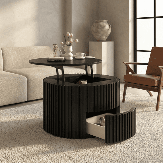 CQSXDA Round Lift Top Coffee Table Crafted from Fluted Wood, Elegant ...