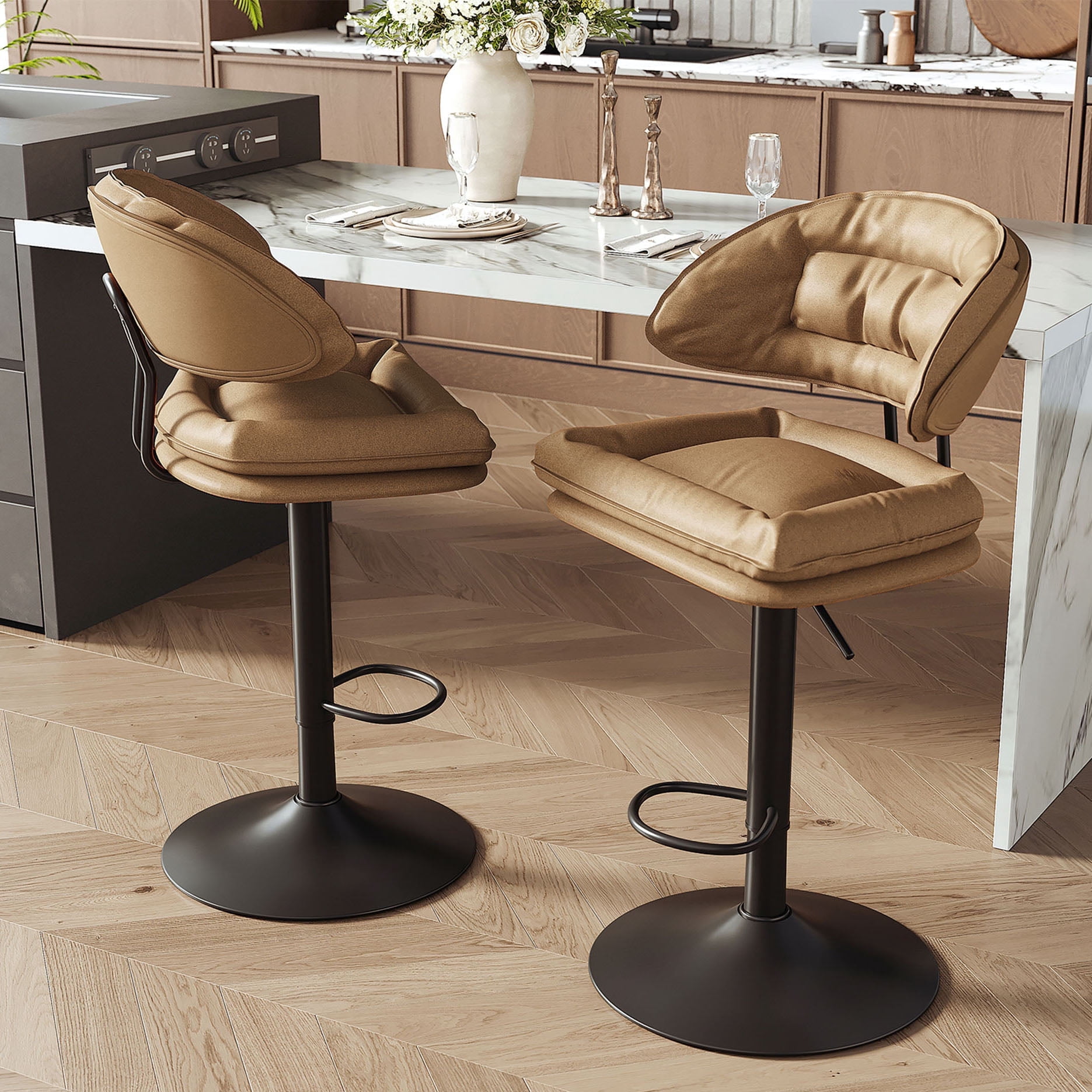 CQSXDA Set of 2 Adjustable Swivel Bar Stools with Fabric+Sponge ...