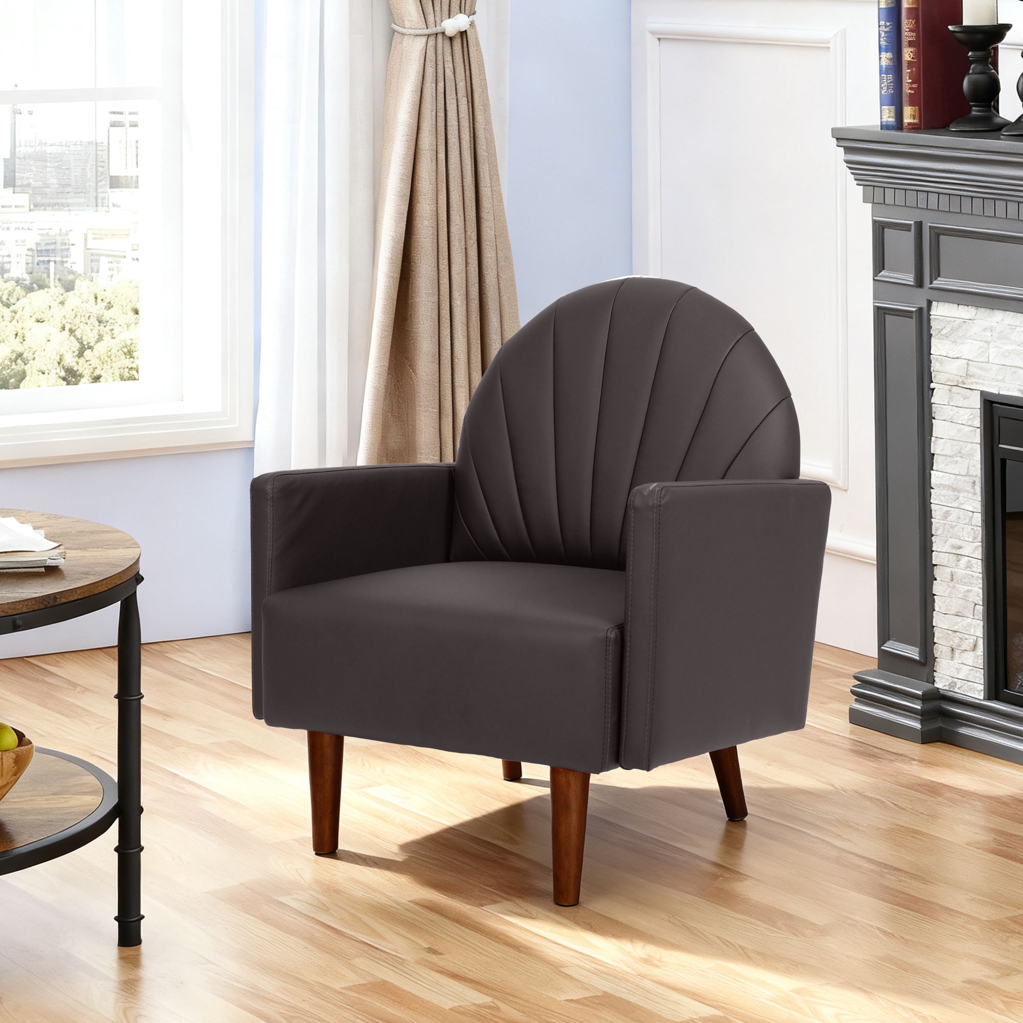 CQSXDA Shell Armchair Featuring PU Leather Cover And Sturdy Wooden Legs ...