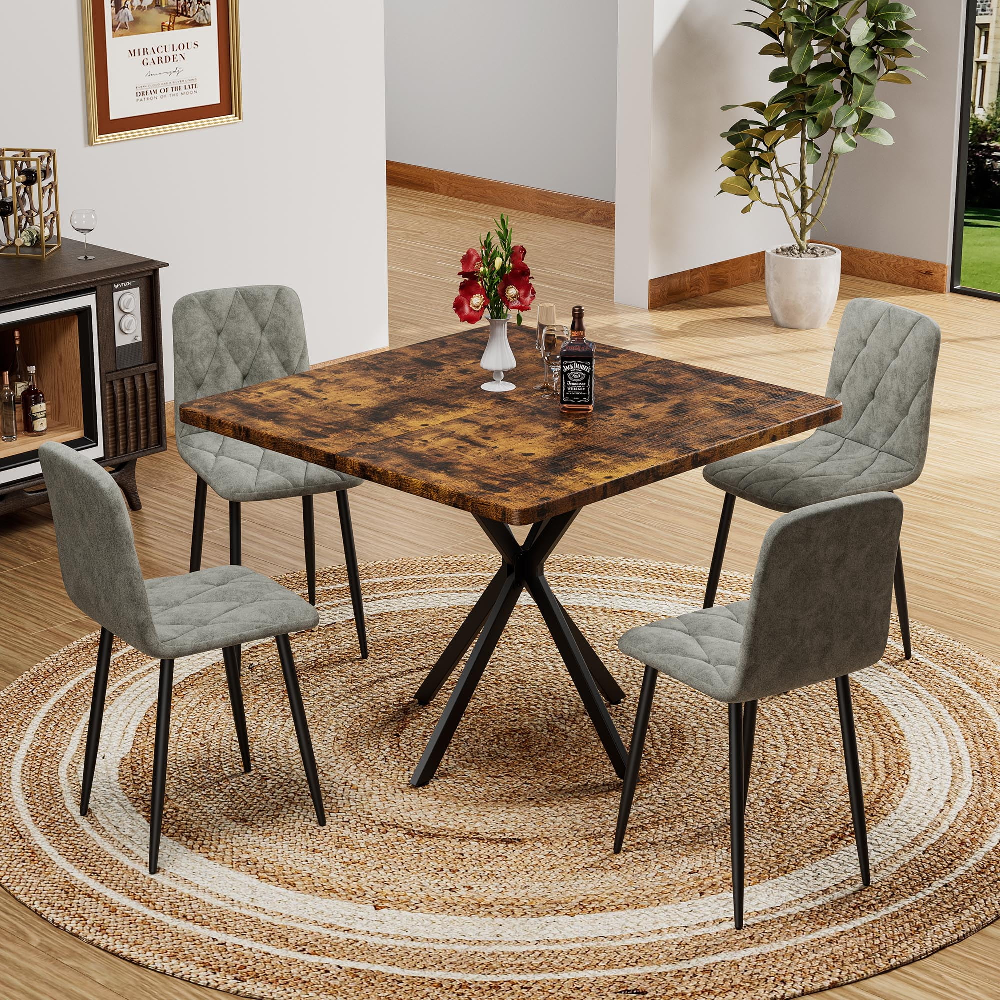 CQSXDA Square Dining Table Set, Mid Century Modern Square Dining Table for 4 Person, Faux Marble ...