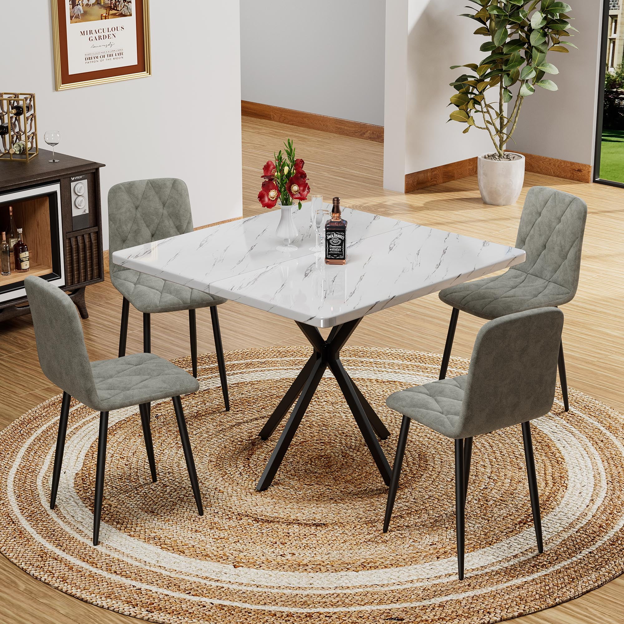CQSXDA Square Dining Table Set, Mid Century Modern Square Dining Table ...