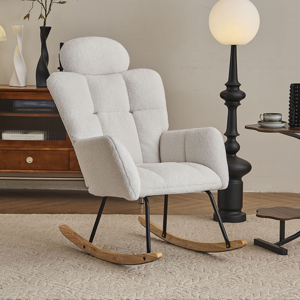 CQSXDA Teddy Fabric Rocking Gilder Chair, Foam Filling and Wooden Frame ...