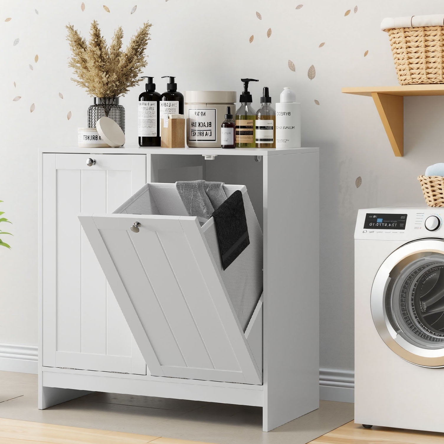 CQSXDA Tilted Laundry Hamper with Removable Basket in White, Free ...