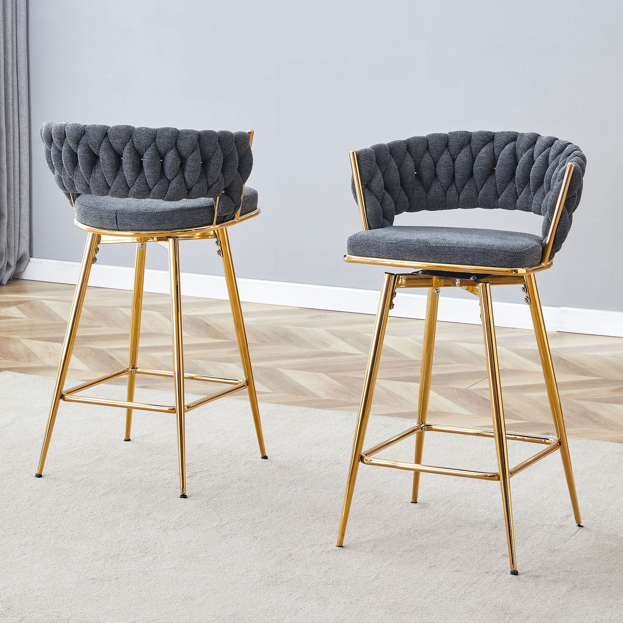 CQSXDA Two-Piece Rotating Swivel Chair, Dark Gray Cotton Linen Soft ...