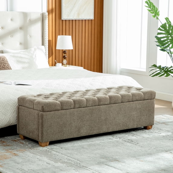 CQSXDA Versatile 60.2" Chenille Storage Bench in Contemporary Tufted ...