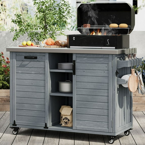 CQSXDA Versatile 78.3 Inch Outdoor Kitchen Island with Foldable Grill ...