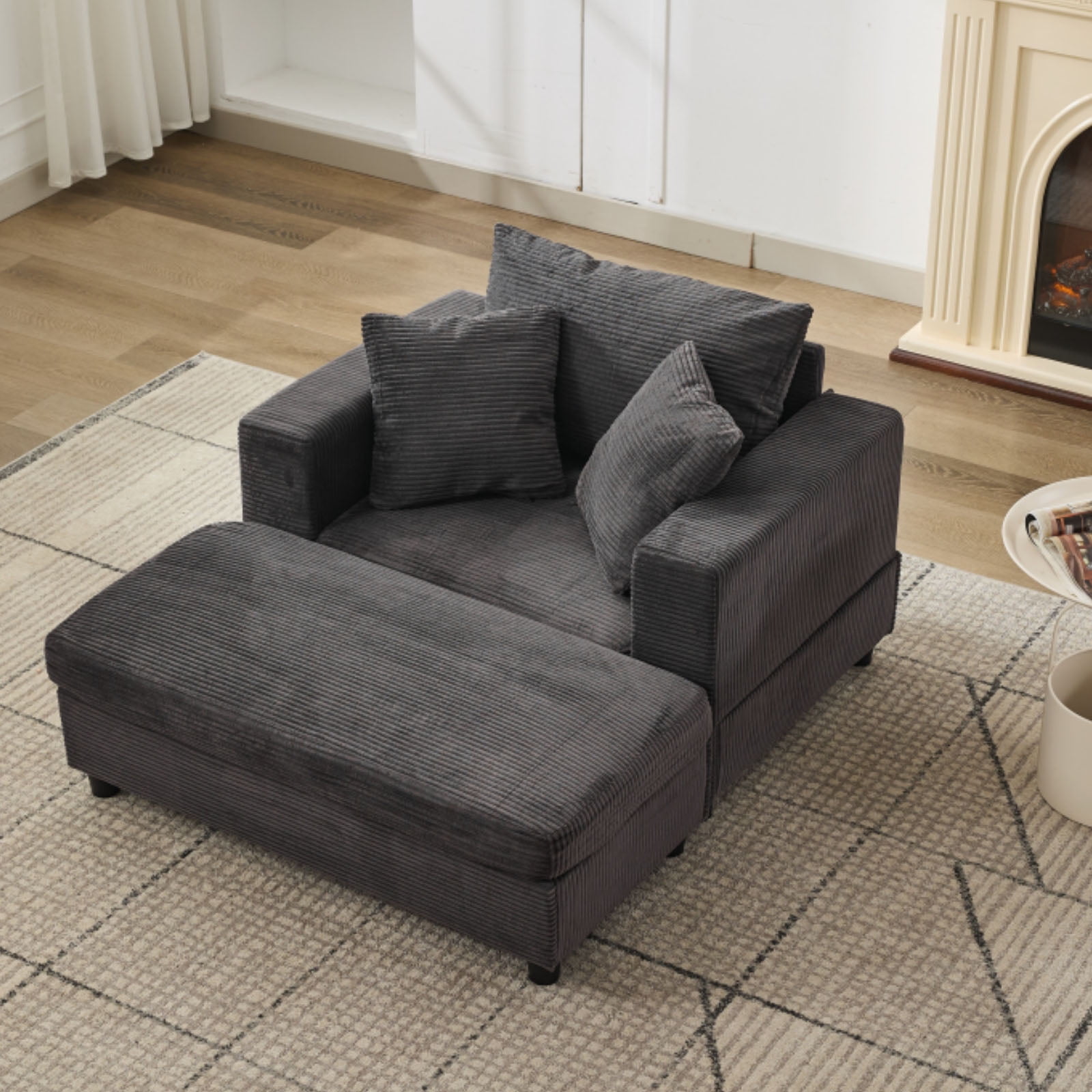 CQSXDA Versatile Upholstered Chaise Lounge Chair and Ottoman Combo With ...