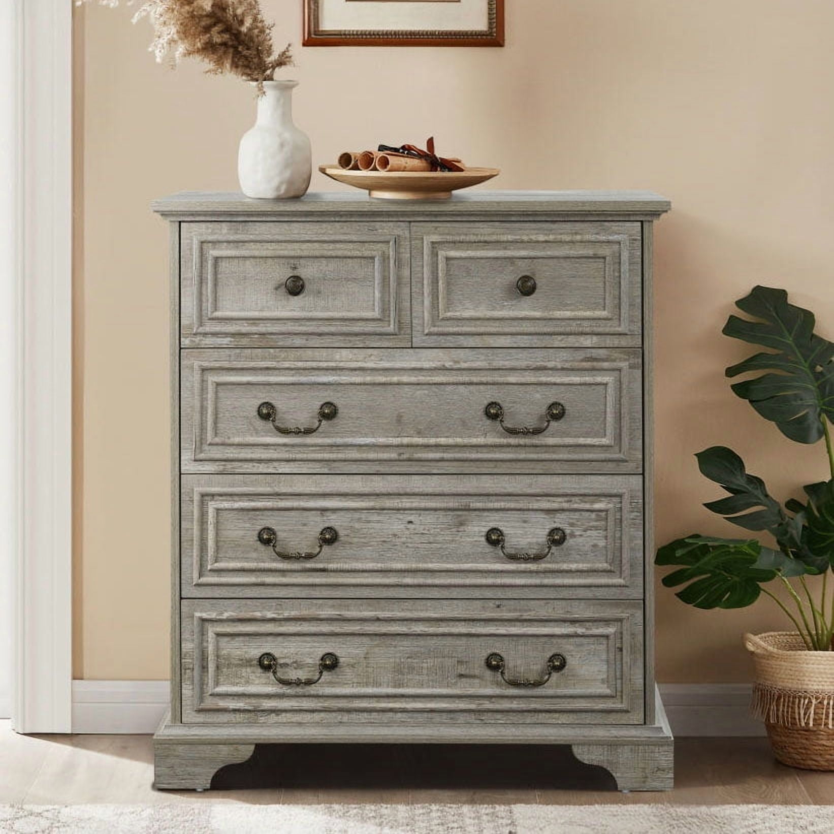CQSXDA Vintage Design Farmhouse Dresser with 5 Drawers and Natural ...